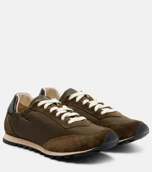 Le Monde Beryl Slim Runner Suede-trimmed Sneakers - Green