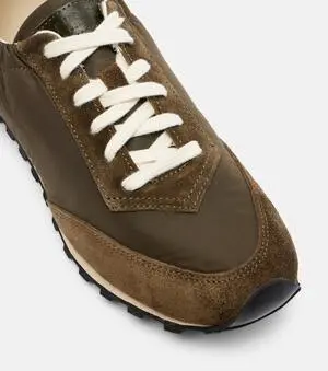 Le Monde Beryl Slim Runner Suede-trimmed Sneakers - Green
