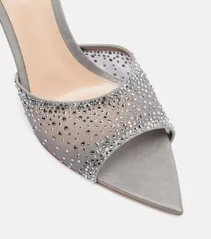 GIANVITO ROSSI Rania 85 Embellished Organza Mules - Silver