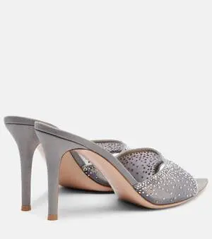 GIANVITO ROSSI Rania 85 Embellished Organza Mules - Silver