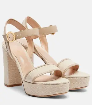 GIANVITO ROSSI Leather-trimmed Canvas Platform Sandals - Beige