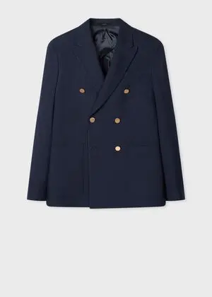 Paul Smith Navy Check Two-ply Merino Wool Double-breasted Blazer