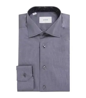 Eton Cotton Twill Puppytooth Slim Shirt - Navy