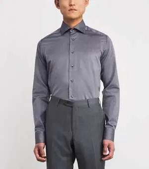 Eton Cotton Twill Puppytooth Slim Shirt - Navy