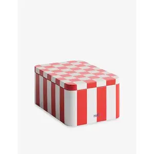 HAY Striped Small Tin Container 7.3cm - Red And Owhite