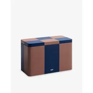 HAY Striped Medium Tin Container 12.5cm - Brown And Midnight Blue