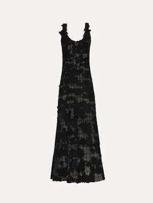 Oscar De La Renta Floral Cutout Threadwork Gown - Black