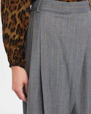 GANNI Pinstripe Brushed Wool Cross-over Trousers - Gray