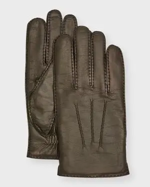 AGNELLE Patina Leather Gloves - Khaki