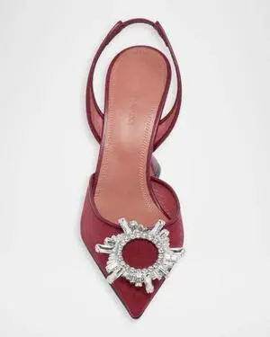 Amina Muaddi 95mm Begum Mesh Slingback Pumps - Red