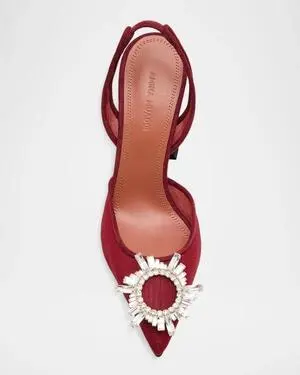 Amina Muaddi 95mm Begum Mesh Slingback Pumps - Ruby
