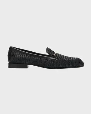 Victoria Beckham Raffia Loafers With Metal Strap - Black