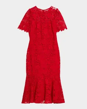 Shoshanna Darcy Floral Lace Midi Dress - Cherry
