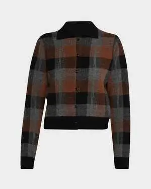 Vince Cashmere Plaid Button-Front Sweater - Cacao/dark Heather