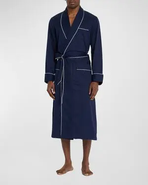 Derek Rose Apos;s Dotted Royal Robe W/ Piping - Navy