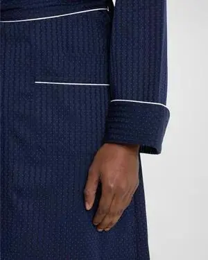 Derek Rose Apos;s Dotted Royal Robe W/ Piping - Navy