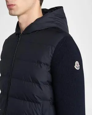 Moncler Down Quilted Wool Knit Hooded Cardigan