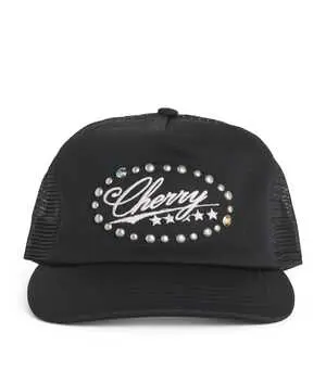CHERRY LOS ANGELES Canvas Logo Embroidery Trucker Cap - Black