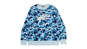 A BATHING APE Camo Rhinestone Crewneck Sweatshirt - Blue