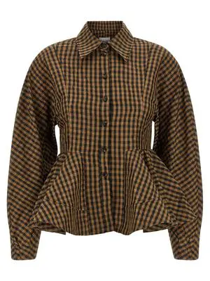 GANNI Crinkled Taffeta Blouse - Brown