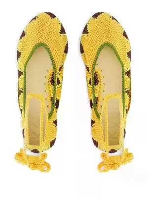 KASHURA Sunflower Crochet Ballet Flats