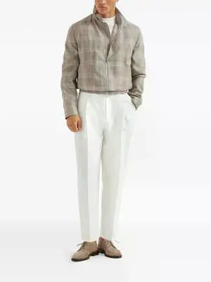 Brunello Cucinelli Checked Stand Collar Bomber Jacket - Neutrals