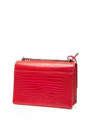 Saint Laurent 2017 Medium Croc Embossed Monogram Sunset Crossbody Bag - Red