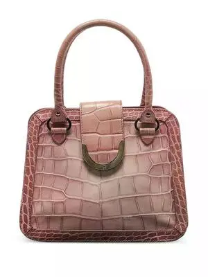 AIGNER Crocodile Embossed Leather Top Handle Bag
