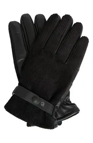 Barbour Nelson Waterproof Corduroy And Leather Touchscreen Gloves - Black