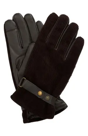 Barbour Nelson Waterproof Corduroy And Leather Touchscreen Gloves - Brown