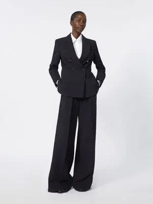 Max Mara Wool Seersucker Wide-leg Trousers