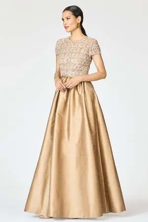 Sachin & Babi Embellished Short Sleeve Ball Gown