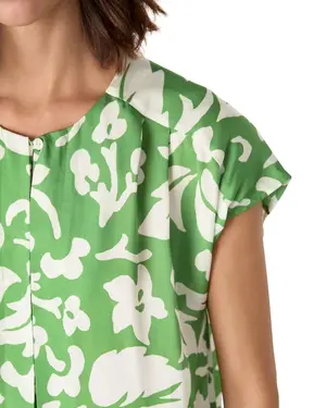 Whistles Floral Print Keyhole Top - Green/multi