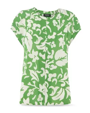 Whistles Floral Print Keyhole Top - Green/multi
