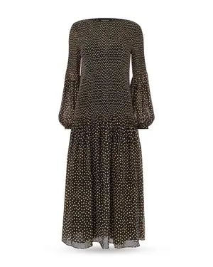 Whistles Spot Print Plisse Midi Dress
