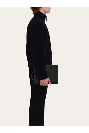 FERRAGAMO Gancini Hammered Calfskin Pouch - Black