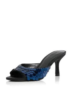 Aqua Shely Sequin Mules - Black