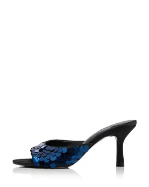Aqua Shely Sequin Mules - Black