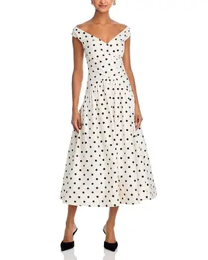 SELF-PORTRAIT Polka Dot Cotton Midi Dress