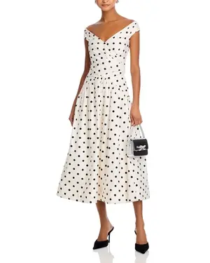 SELF-PORTRAIT Polka Dot Cotton Midi Dress