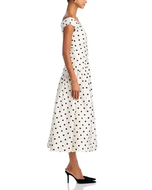 SELF-PORTRAIT Polka Dot Cotton Midi Dress