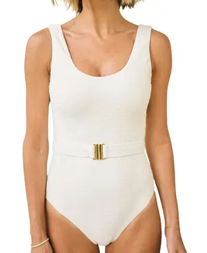 HERMOZA Joan Belted One-piece Swimsuit - White Haze