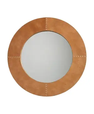 JAMIE YOUNG CO. Round Cross Stitch Mirror - Buff Leather