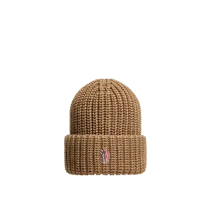 Moncler Logo Wool Beanie - Beige