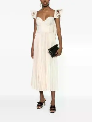 PARLOR Ruffled Pleated Midi Dress - Neutrals