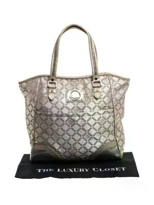 Versace Monogram Fabric And Croc Embossed Leather Tote