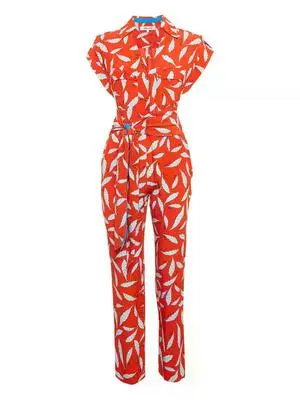 Diane Von Furstenberg Leaf-print Tied-waist Jumpsuit - Red