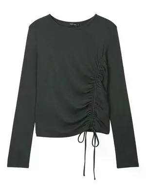 TOUT A COUP Tie Detail Gathered Top - Grey