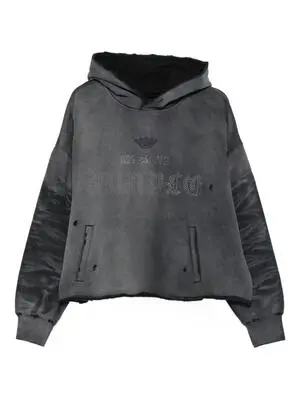 PURPLE BRAND Embellished Hooded Fleece Hoodie - Grey