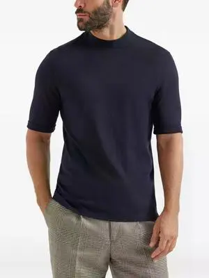 Brunello Cucinelli Mock-neck Cotton Jersey T-shirt - Blue